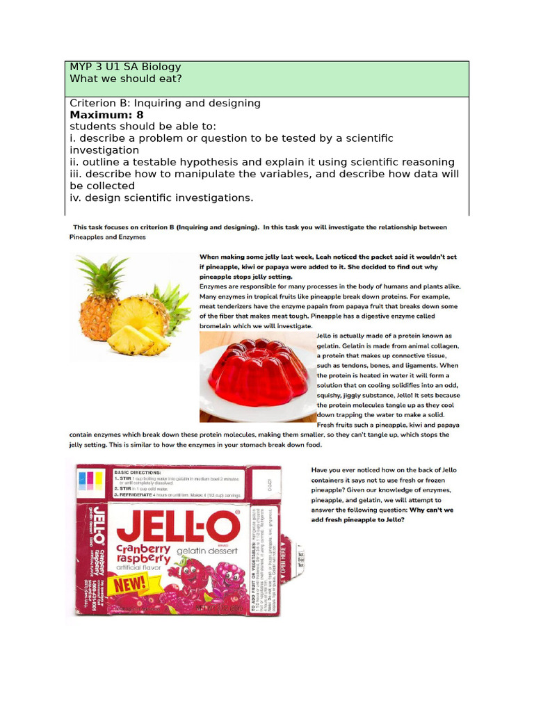 Designing a Biology Investigation on Food | PDF