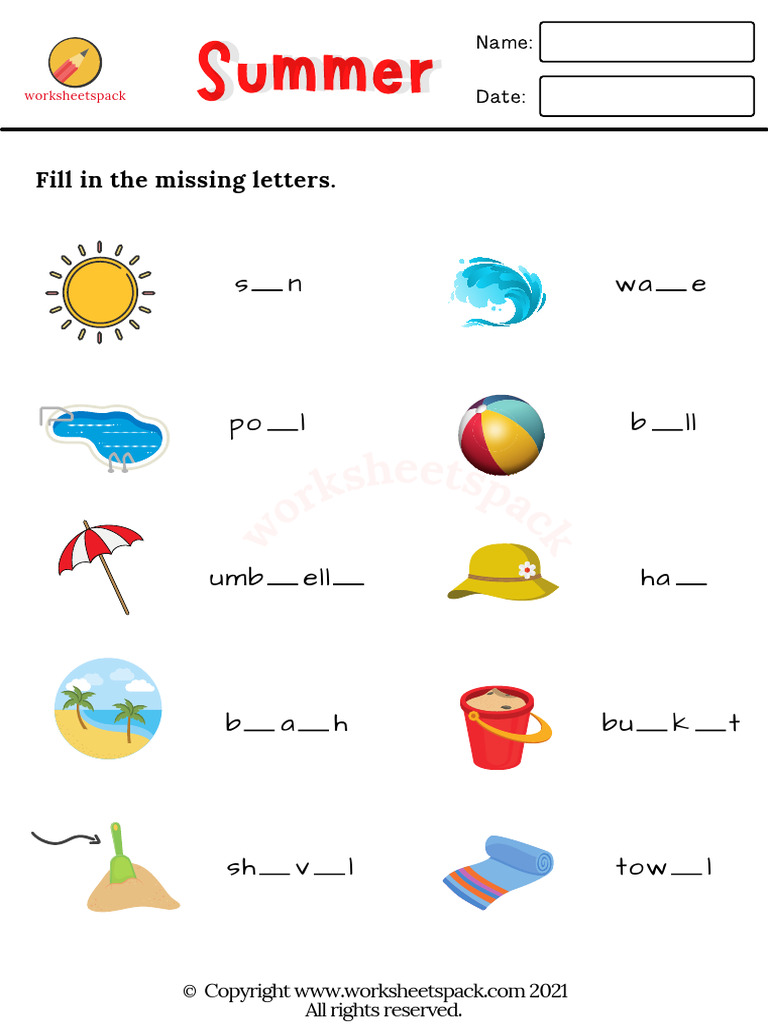 Summer Worksheets Fill in The Missing Letters | PDF