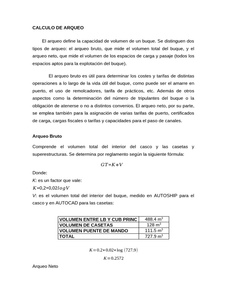 Calculo de Arqueo | PDF