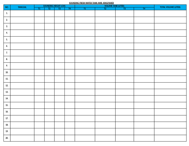 Fresh Water Tank Sounding Data | PDF