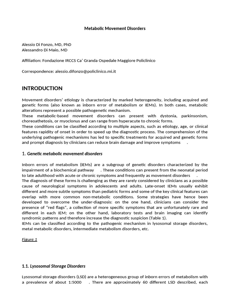 Metabolic Movement Disorders Overview | PDF | Diseases And Disorders ...