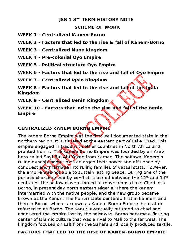 JSS 1 History Notes: Kanem-Borno & Oyo | PDF