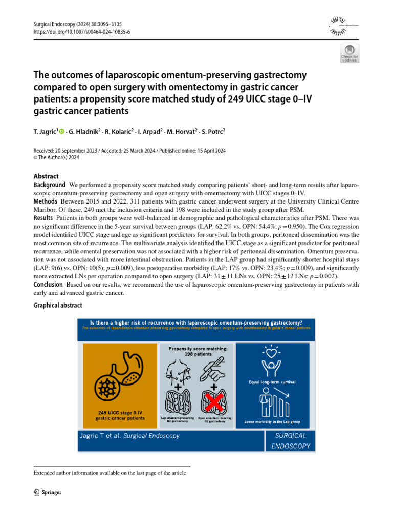 Laparoscopic vs Open Gastrectomy Outcomes | PDF | Logistic Regression ...