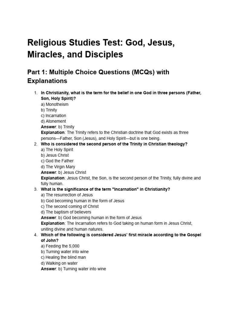 Religious Test Exercise Practice | PDF | Jesus | Gospel Of John