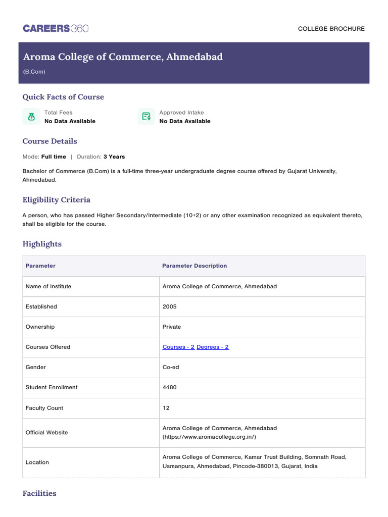 Aroma College of Commerce Overview | PDF | College | Curriculum