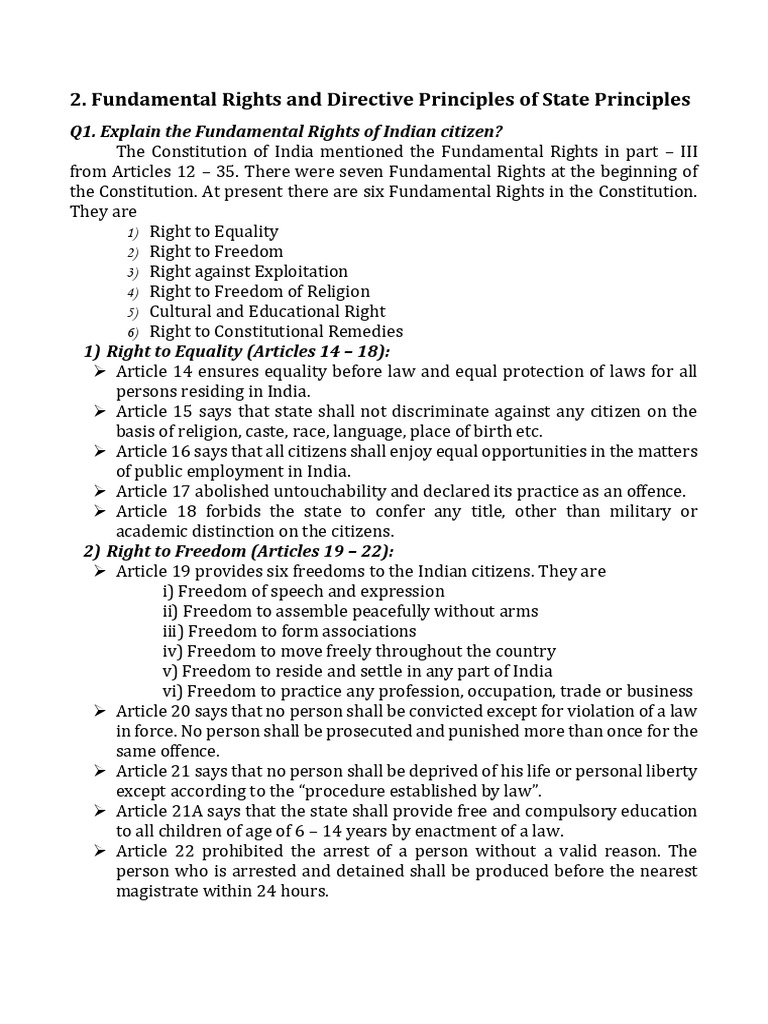 Fundamental Rights vs Directive Principles | PDF | Justice | Crime ...