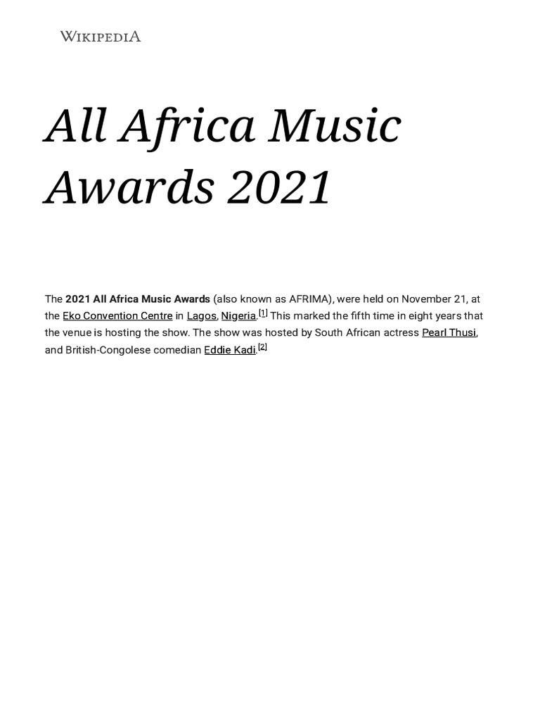All Africa Music Awards 2021 - Wikipedia | PDF | Musicians | Singers