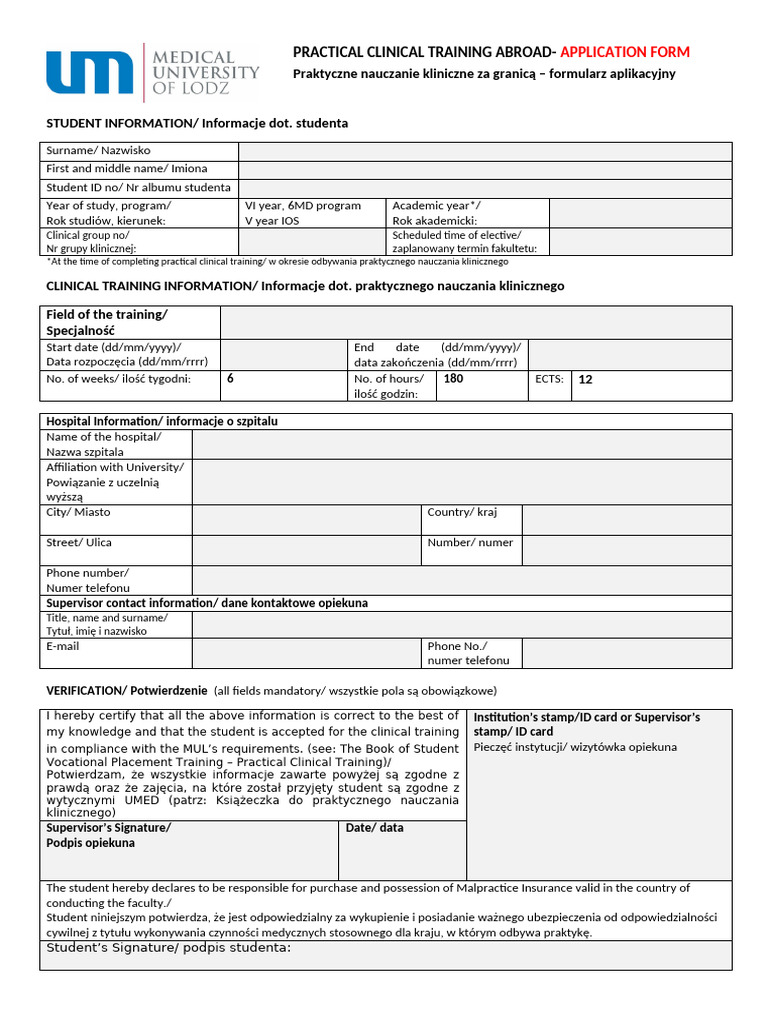 Application Form Elective Abroad 2024 25 | PDF