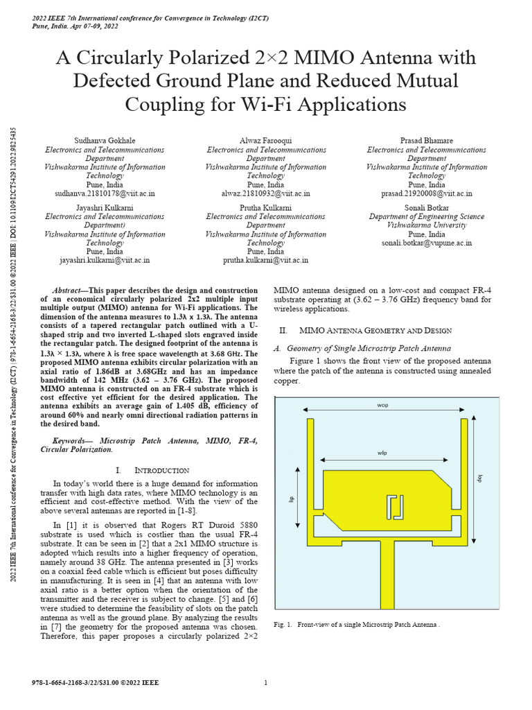 A Circularly Polarized 22 MIMO Antenna With Defected Ground Plane and ...