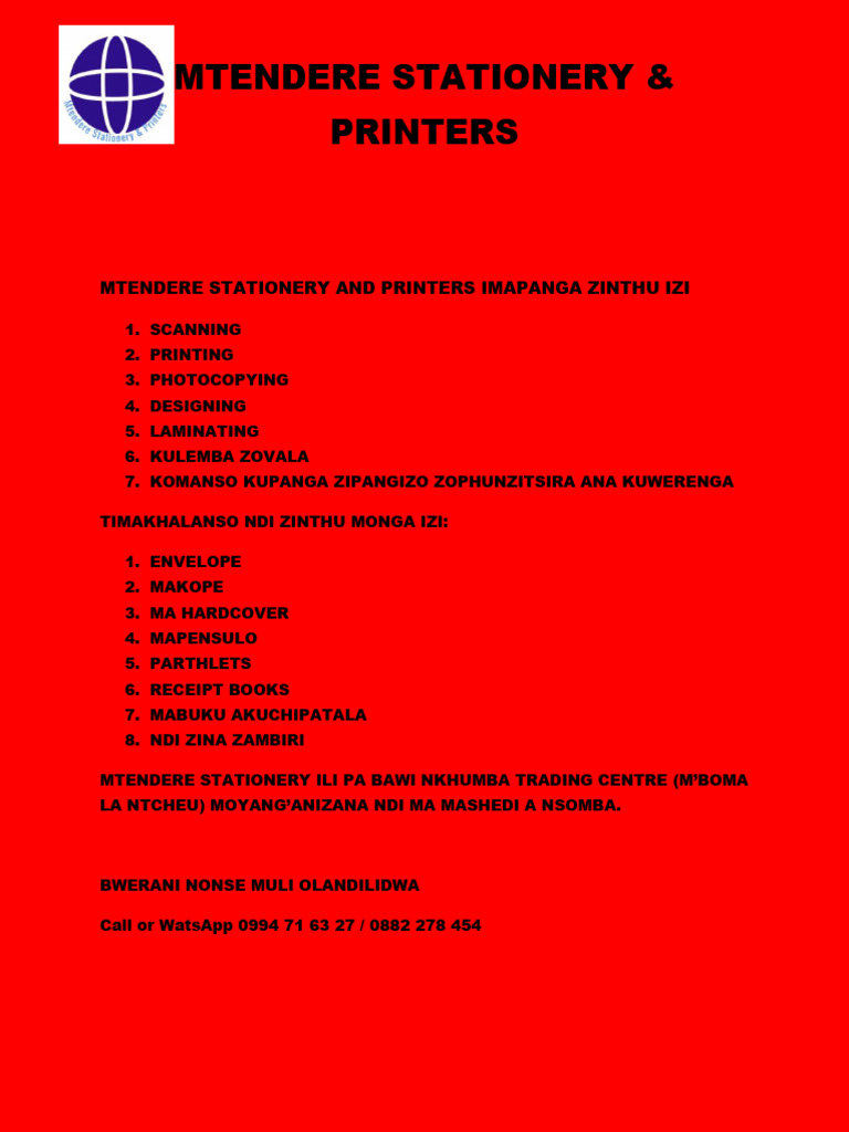 Mtendere Stationery Printers | PDF