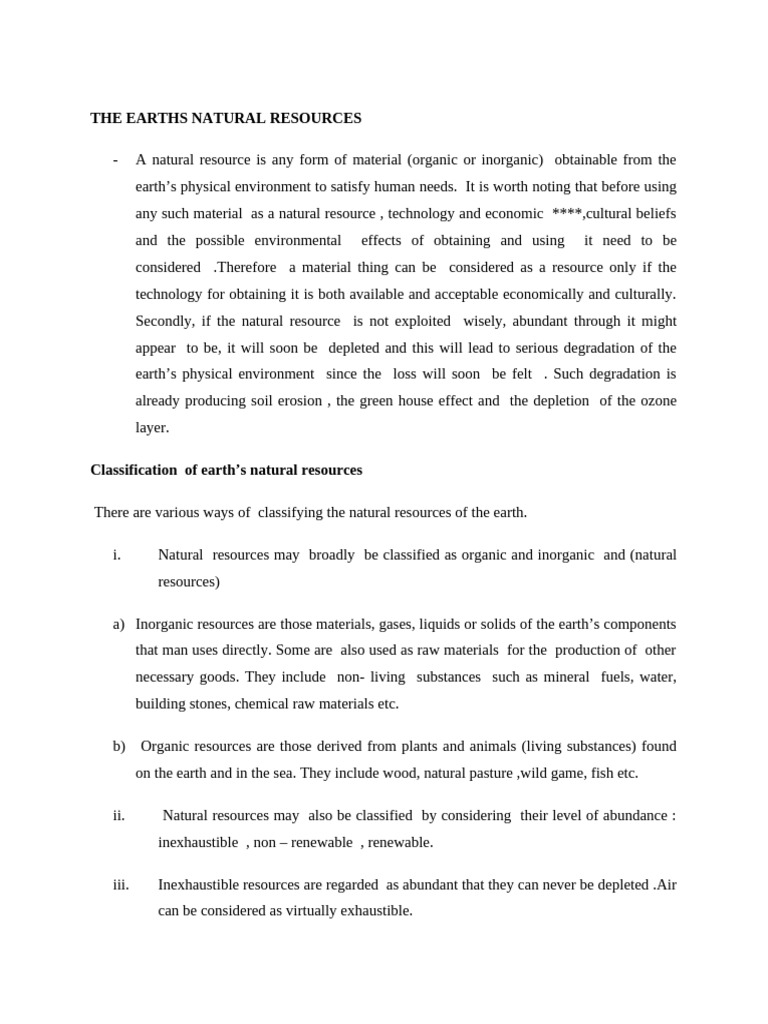 The Earths Natural Resources | PDF | Renewable Resources | Resource ...