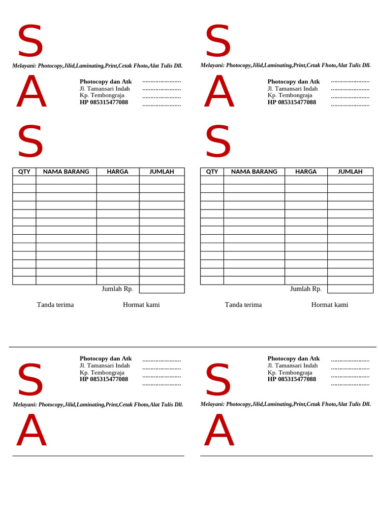 Template Nota Kosong SAS A4 | PDF