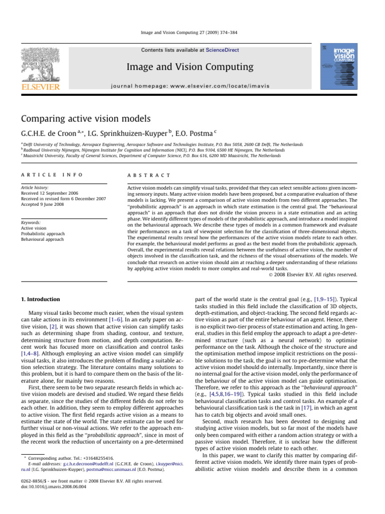 Active Vision Models Comparison | PDF | Principal Component Analysis ...