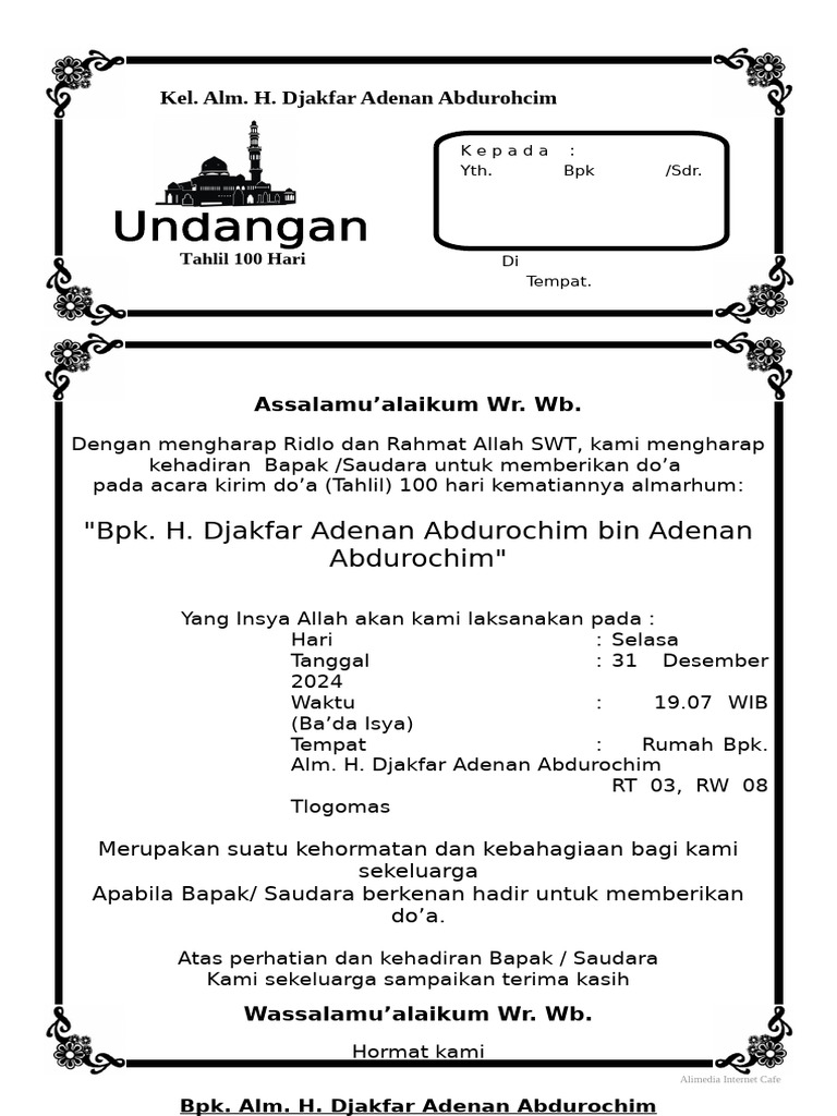 Tahlil 100 Hari H. Djakfar Adenan | PDF