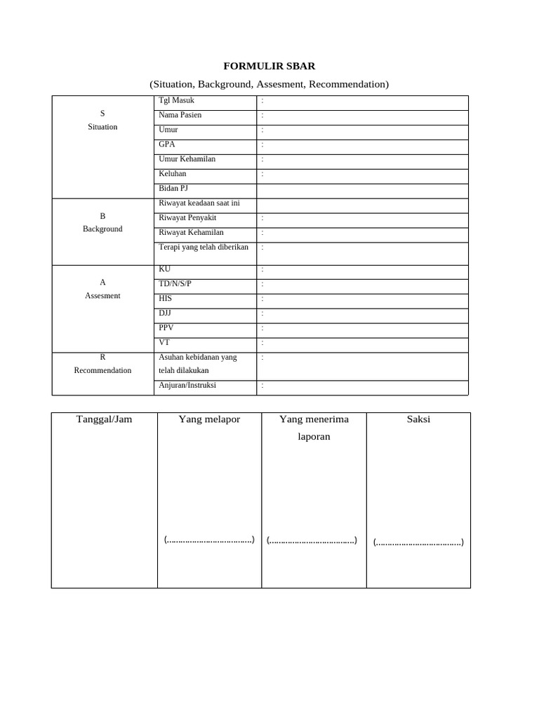Formulir Sbar | PDF