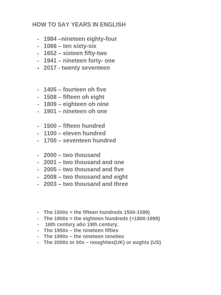 Saying Years in English | PDF