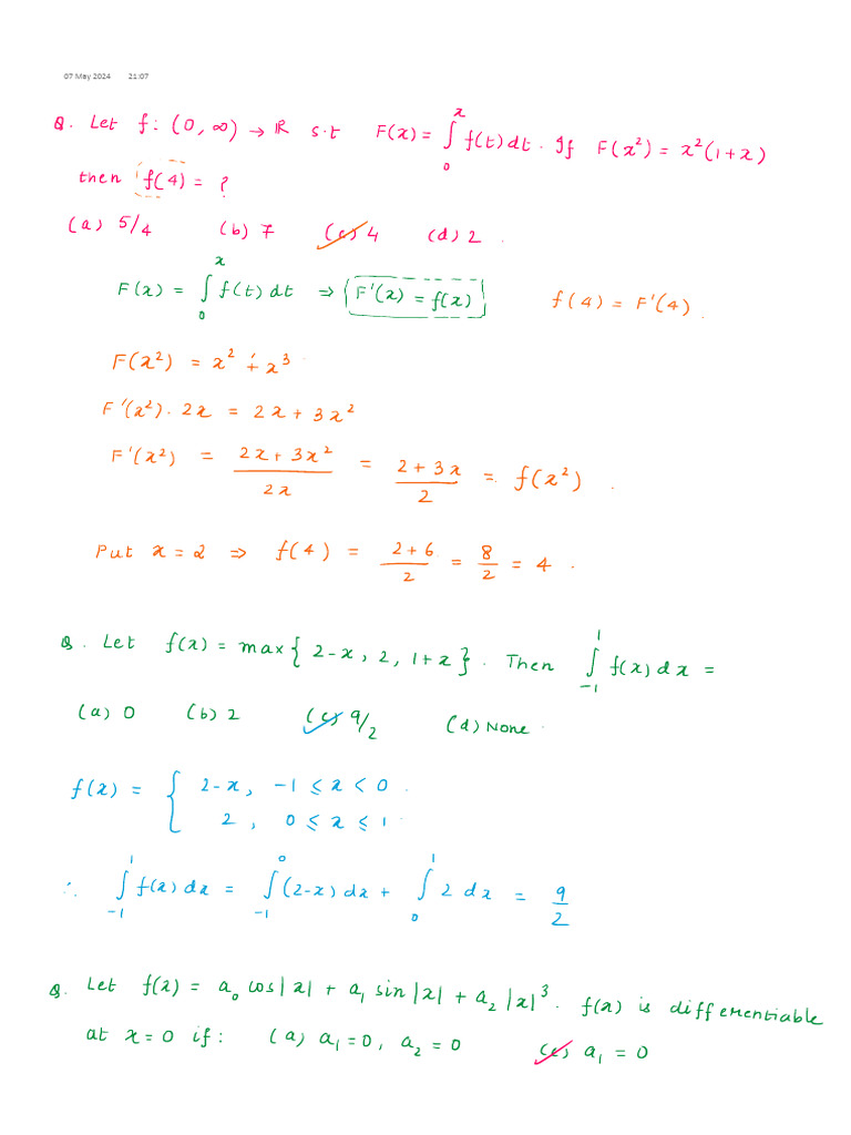 Differential Calculus, Integral Calculus, Differential Equations Revision - 7thmay | PDF