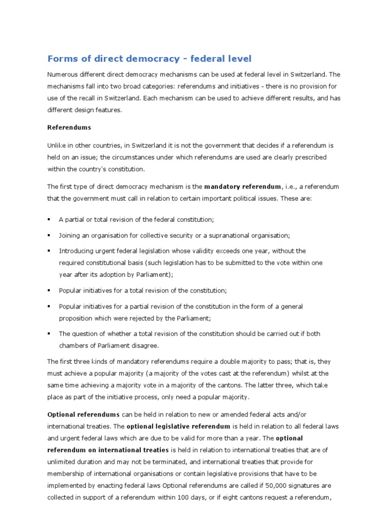 Swiss Direct Democracy Explained | PDF | Initiative | Switzerland