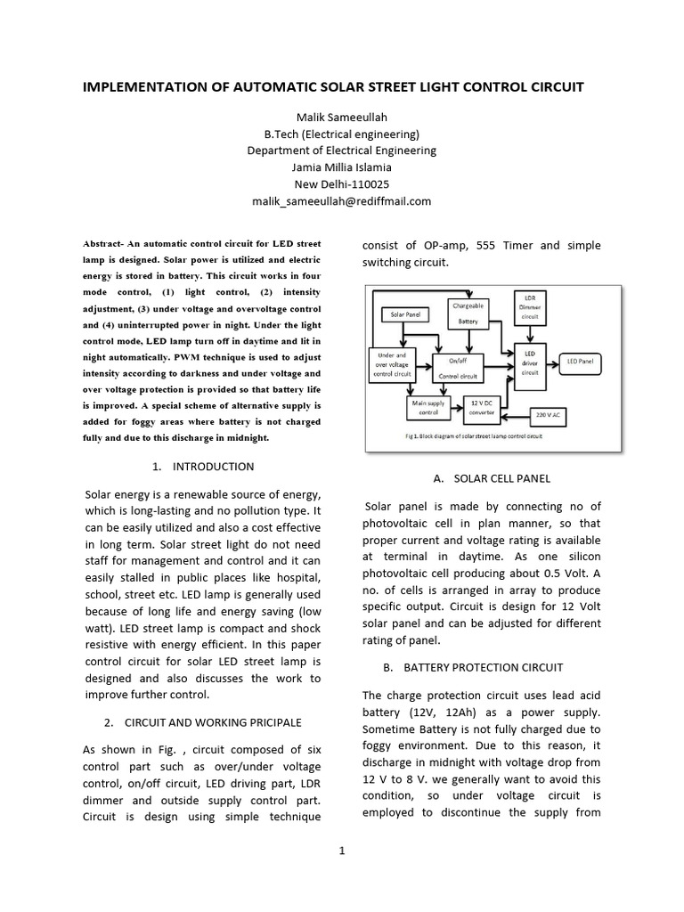 Implementation of Automatic Solar Street Light Control Circuit | PDF ...