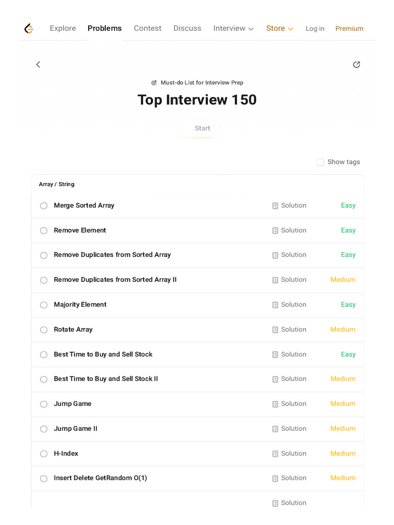 Top Interview 150 - Study Plan - LeetCode | PDF | Computer Programming | Algorithms And Data ...