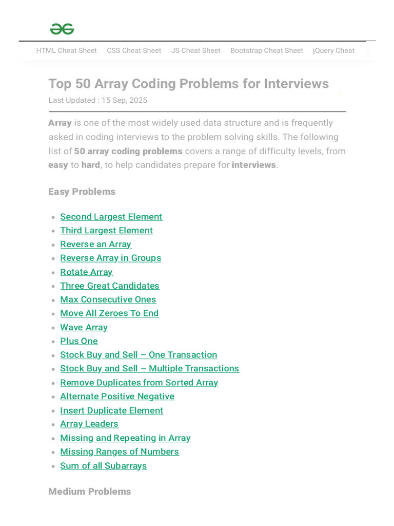 Top 50 Array Coding Problems For Interviews - GeeksforGeeks | PDF | Algorithms And Data ...
