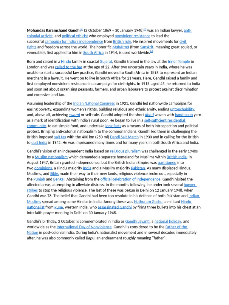 Mohandas Karamchand Gandhi | PDF | Mahatma Gandhi | Politics Of India