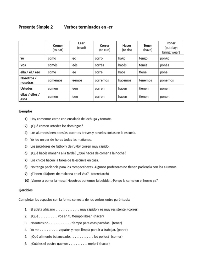 Verbos en Presente Simple -er y -ir | PDF