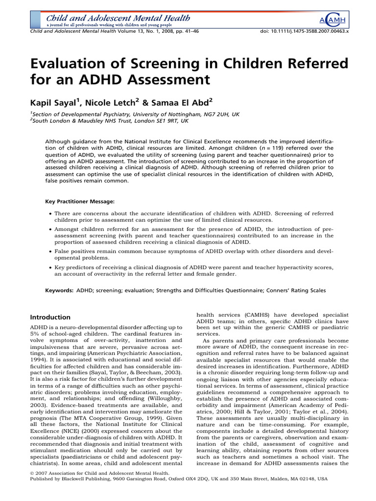4 Evaluation of Screening in Children Refe | PDF | Attention Deficit ...