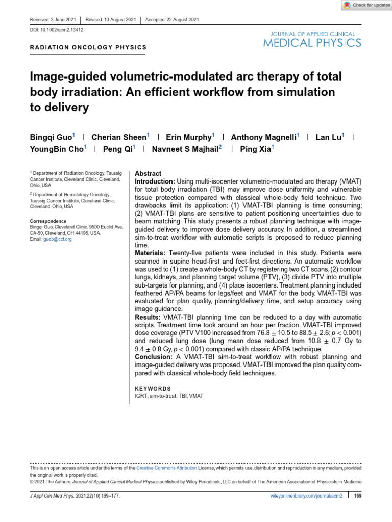 Image-Guided Volumetric-Modulated Arc Therapy of Total Body Irradiation ...