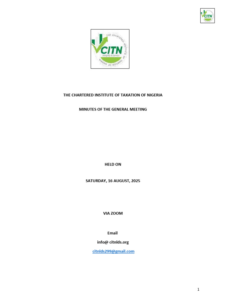 CITN General Meeting Minutes - August 2025 | PDF