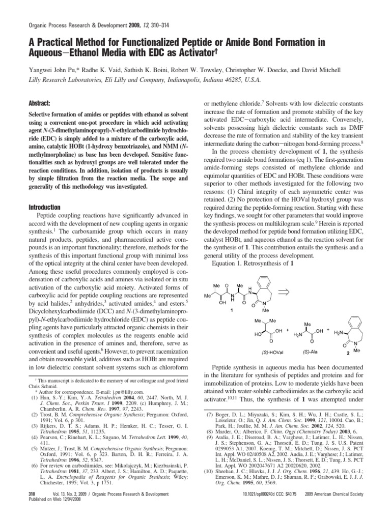EDC-Coupled Peptide Synthesis Method | PDF | Chemistry | Organic Chemistry