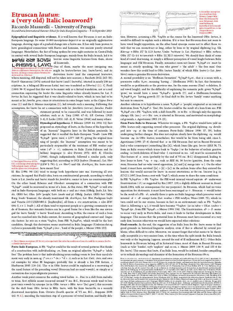 Massarelli - Etruscan Lautun A Very Old Italic Loanword | PDF ...