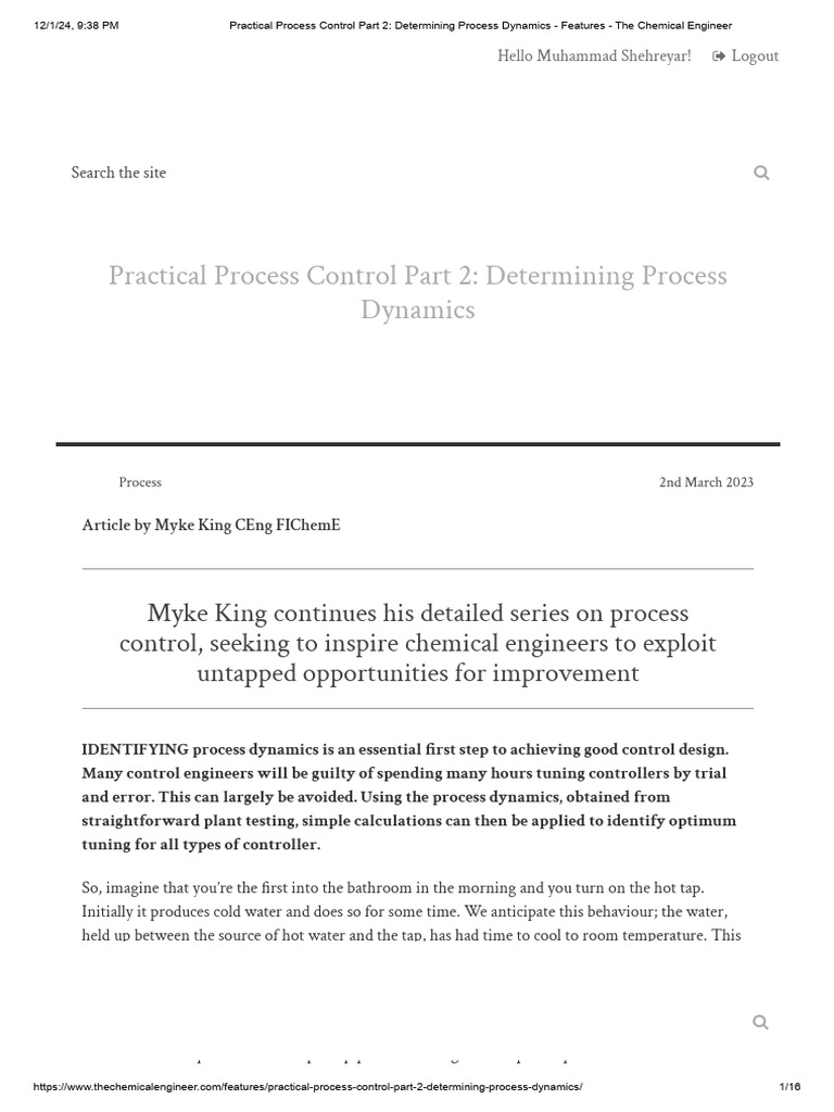 Practical Process Control Part 2 - Determining Process Dynamics - Features - The Chemical ...