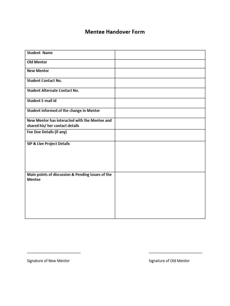 Mentee Handover Form | PDF