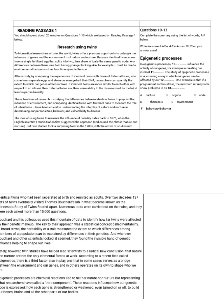 More Reading Practice | PDF | Nature Versus Nurture | Epigenetics