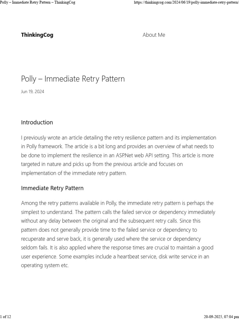 Polly - Immediate Retry Pattern - ThinkingCog | PDF | Computer Science | Software Development