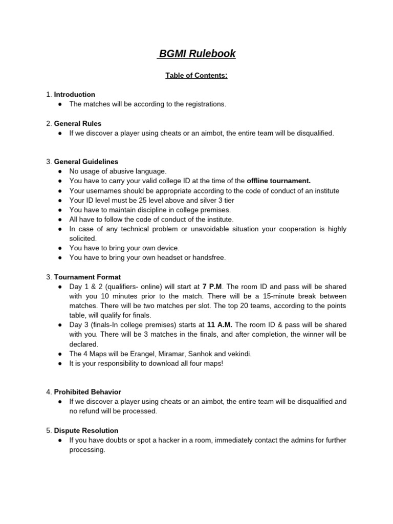 BGMI Rulebook | PDF