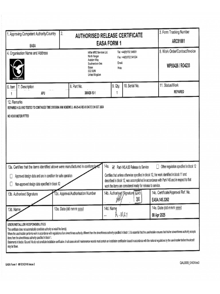 PN 380428-10-1 Form 8130 | PDF