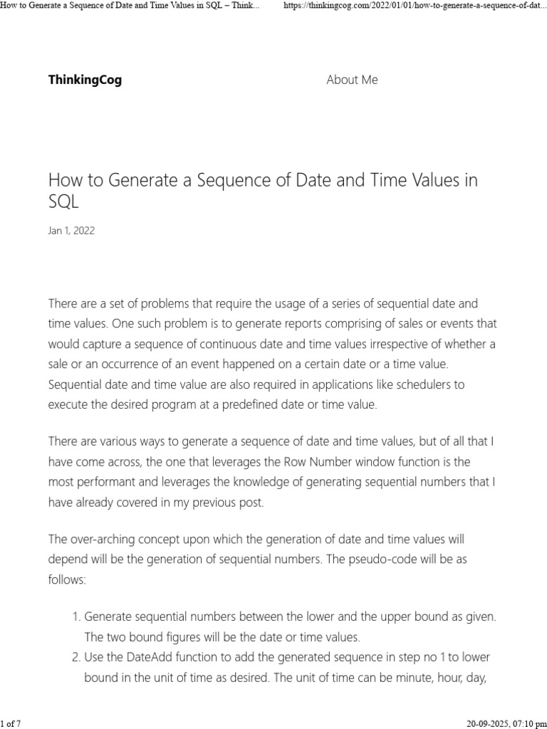 How To Generate A Sequence of Date and Time Values in SQL - ThinkingCog ...