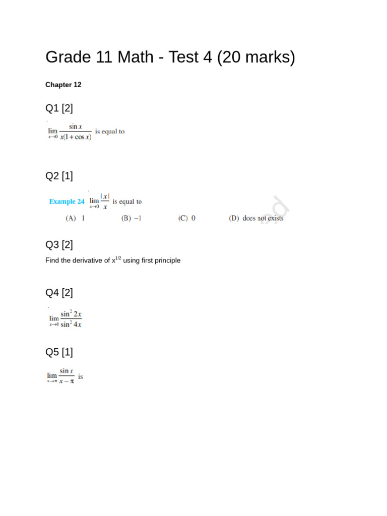 11B Math Chapter 12 Test | PDF