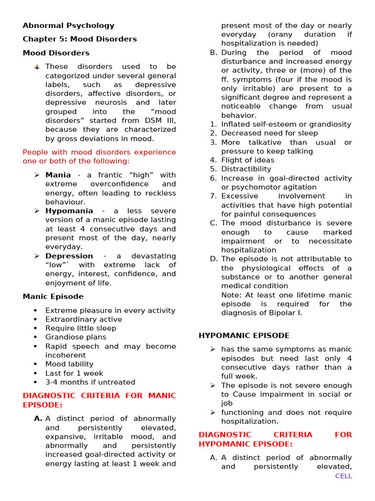 Abnormal Psychology Chapter 5-7 | PDF | Mania | Mental Disorder