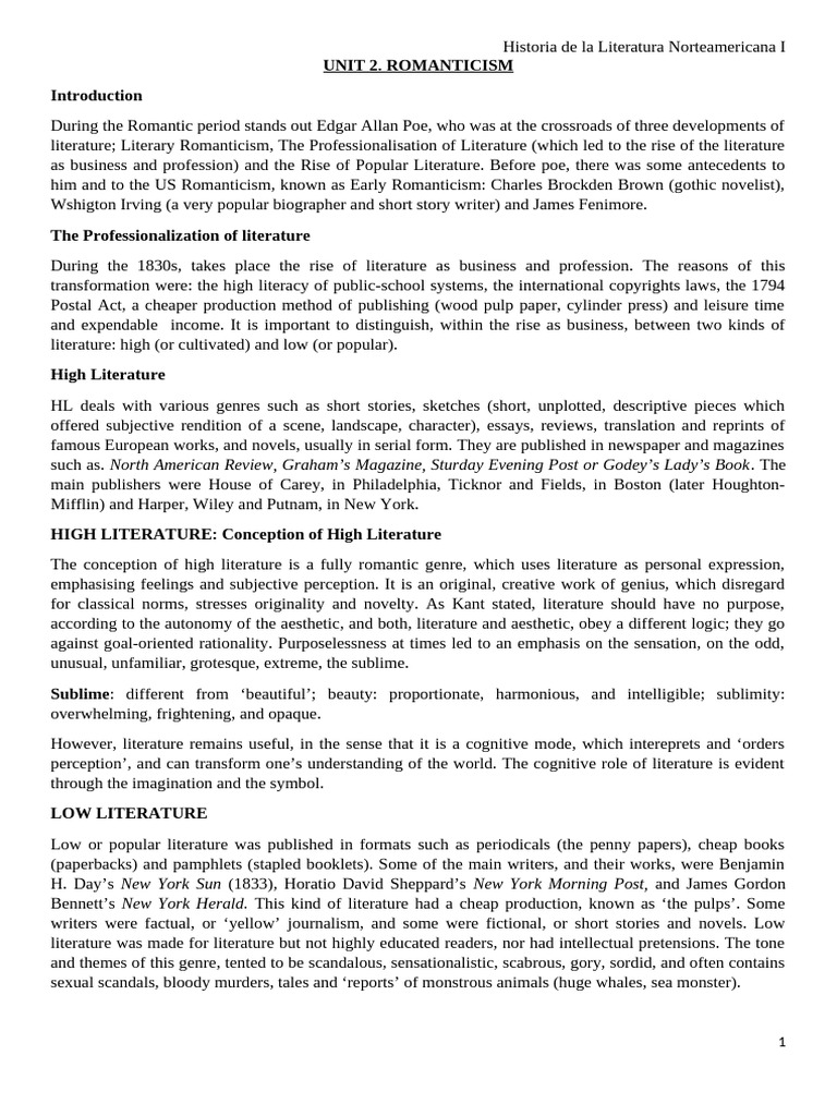 UNIT 2. Romanticism | PDF | Romanticism | Edgar Allan Poe