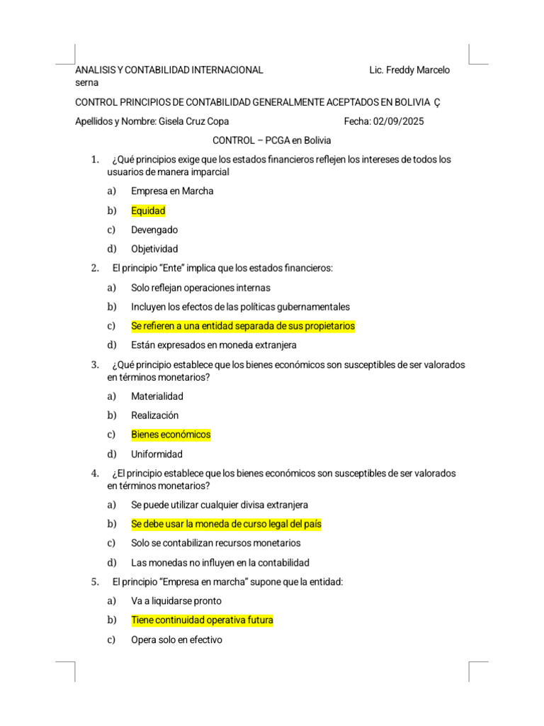 Control Pcga Bolivia 1 | PDF | Contabilidad | Estado financiero