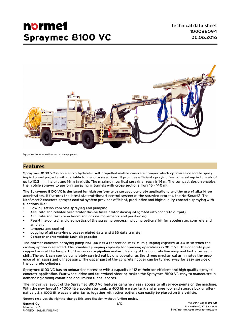 Normet Spraymec 8100 VC Overview | PDF | Pump | Power Supply