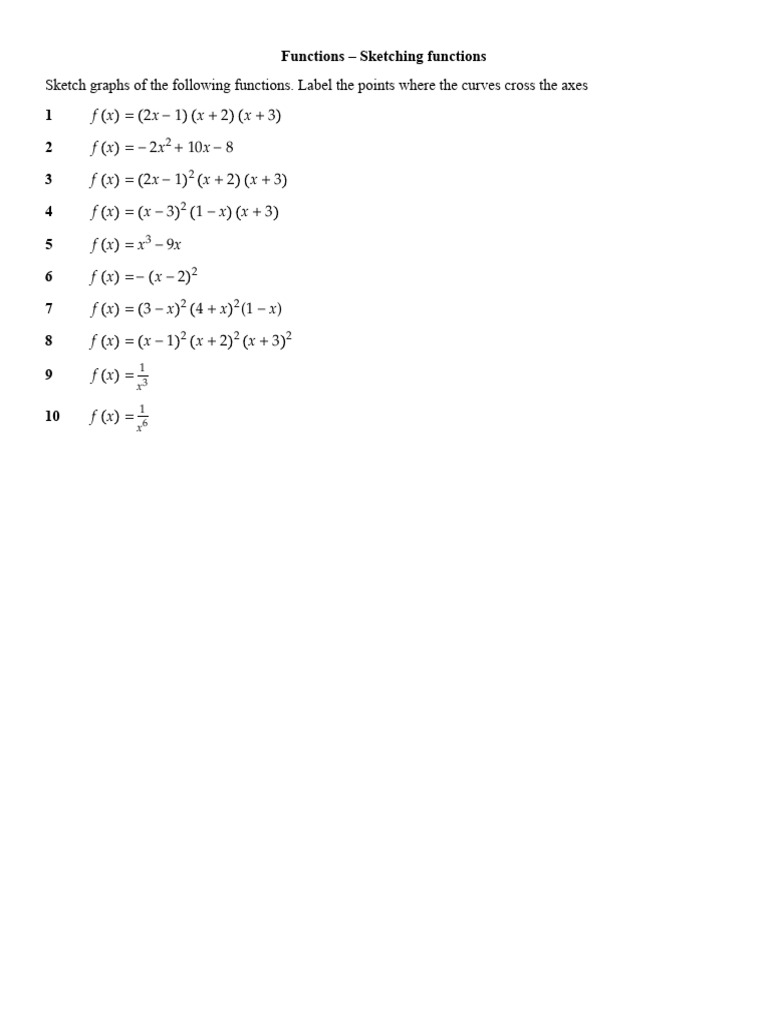 Functions Sketching Worksheet | PDF