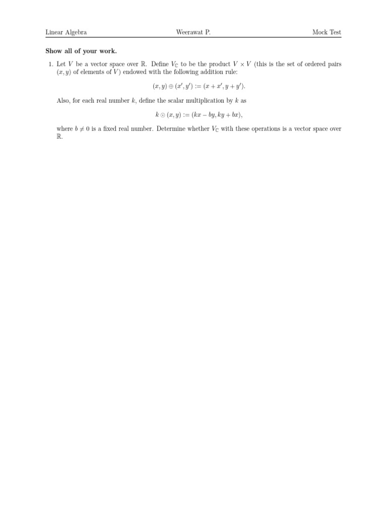 Linear Algebra Mock Test Questions | PDF | Functions And Mappings ...