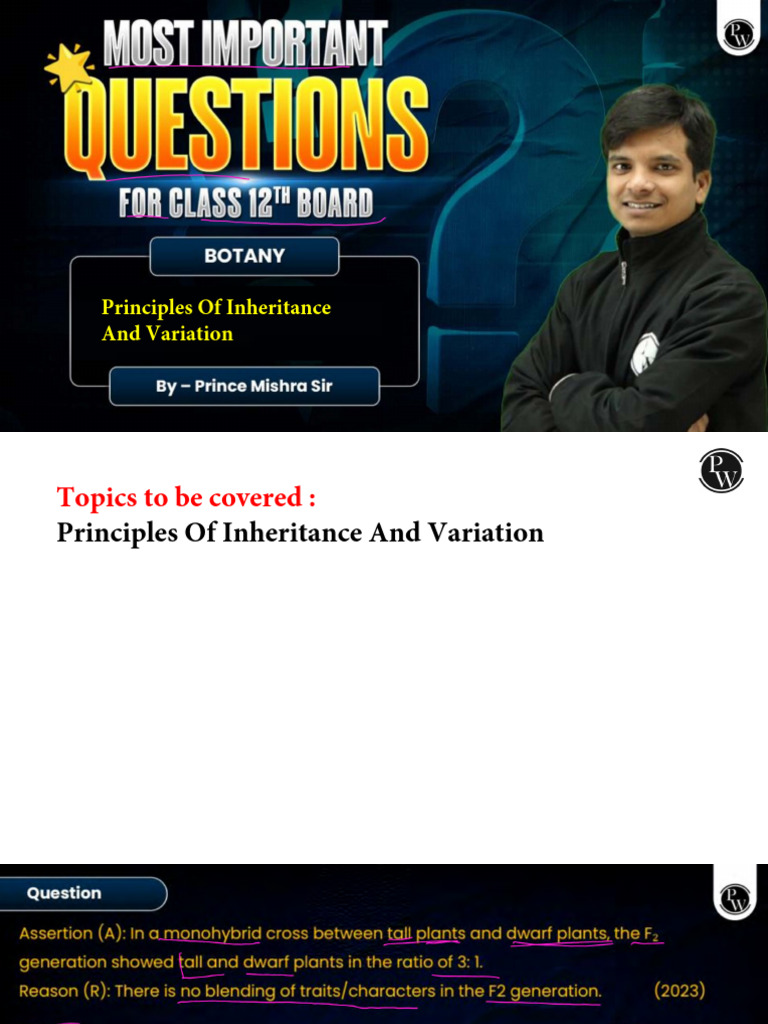 Principles of Inheritance and Variation Class Notes | PDF