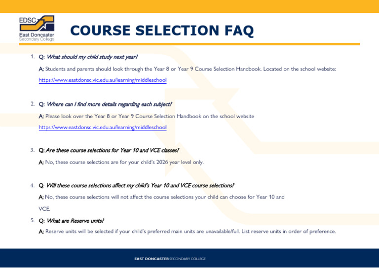 East Doncaster Course Selection FAQ | PDF