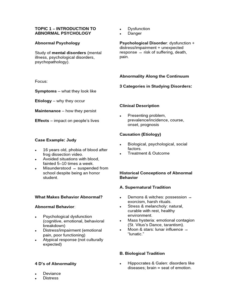 ? TOPIC 1 – INTRODUCTION TO ABNORMAL PSYCHOLOGY | PDF | Mental Disorder ...