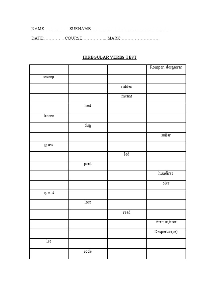 Verbs Test | PDF